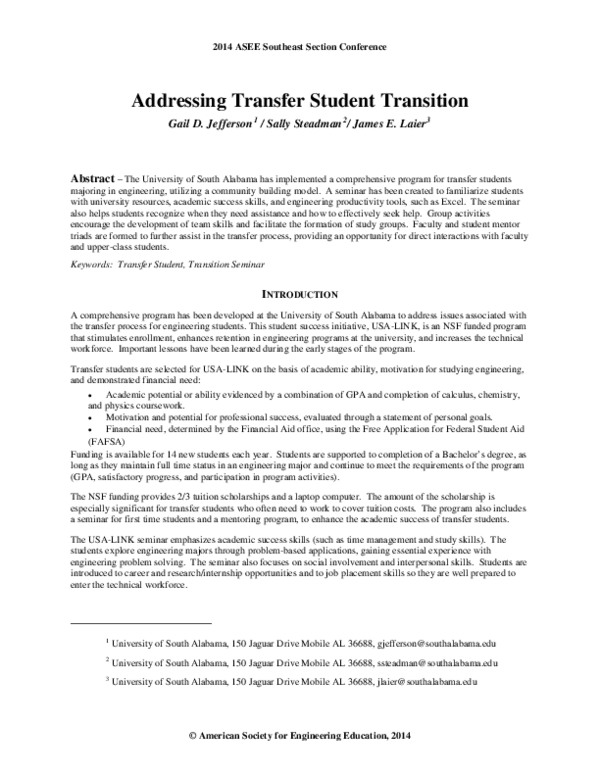 (PDF) Addressing Transfer Student Transition