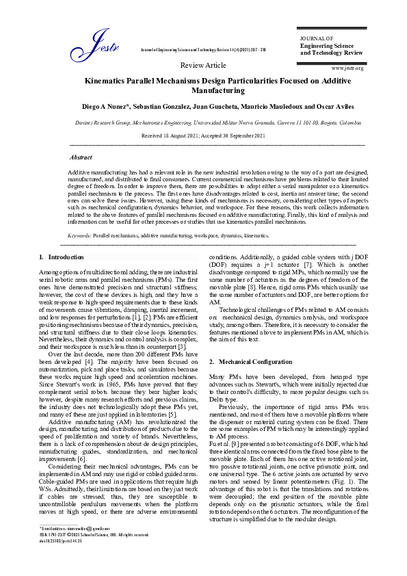 (PDF) Kinematics Parallel Mechanisms Design Particularities Focused on Additive Manufacturing