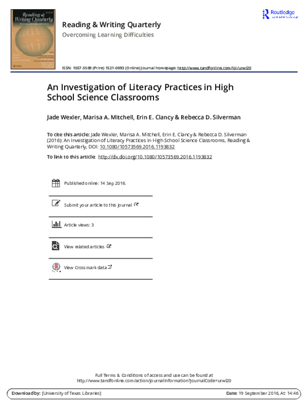 (PDF) An Investigation of Literacy Practices in High School Science ...