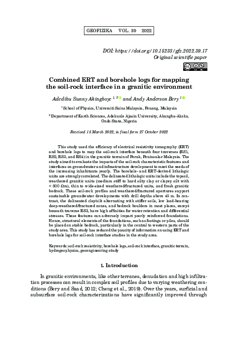 (PDF) Combined ERT and borehole logs for mapping the soil-rock interface in a granitic environment