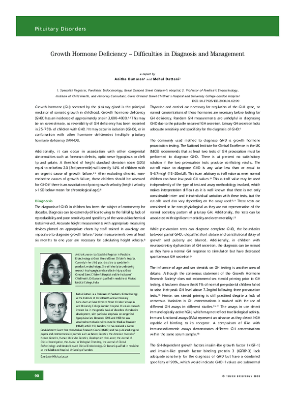 (PDF) Growth Hormone Deficiency – Difficulties in Diagnosis and Management