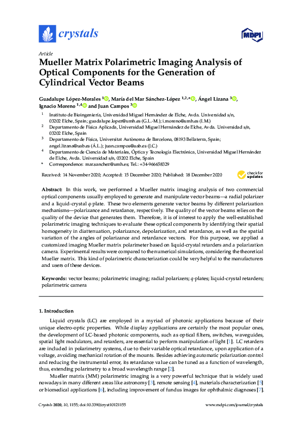 (PDF) Mueller Matrix Polarimetric Imaging Analysis of Optical ...