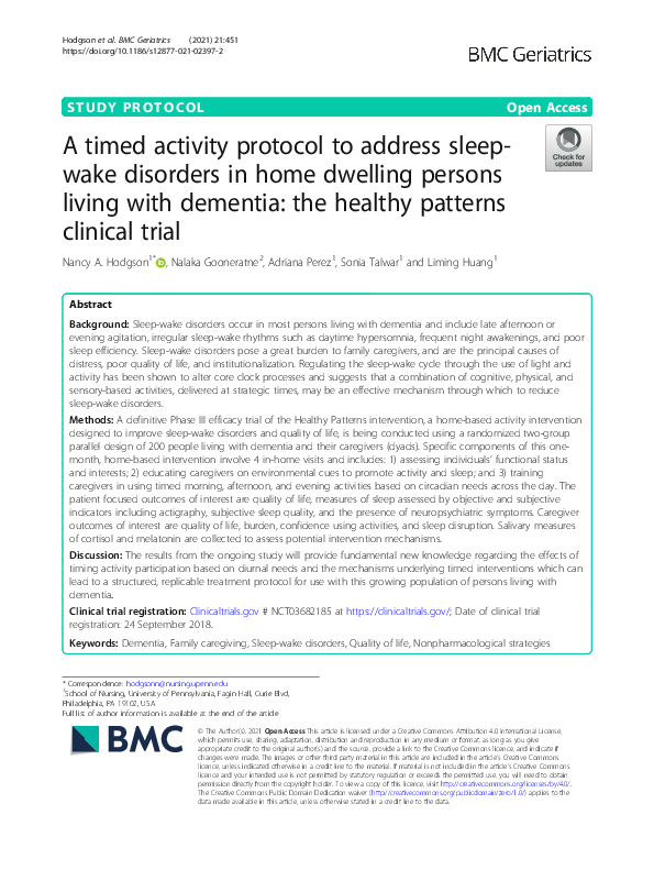 (PDF) A timed activity protocol to address sleep-wake disorders in home ...
