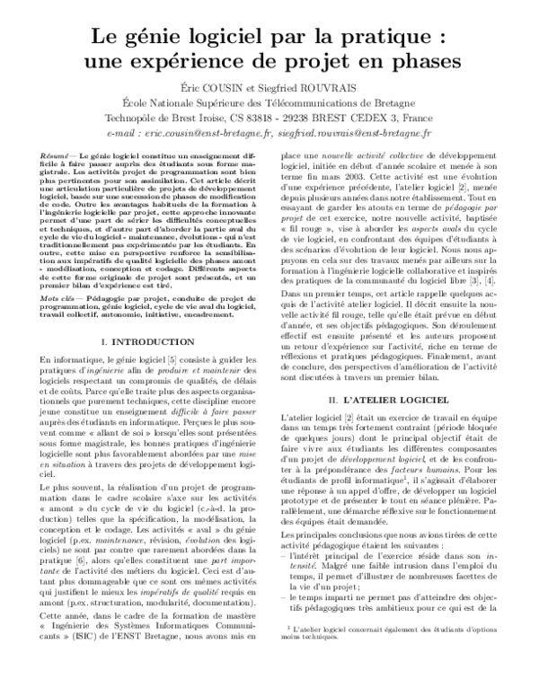 (PDF) Le génie logiciel par la pratique: une expérience de projet en phases