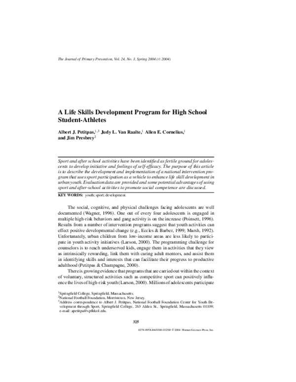 (PDF) A Life Skills Development Program for High School Student-Athletes