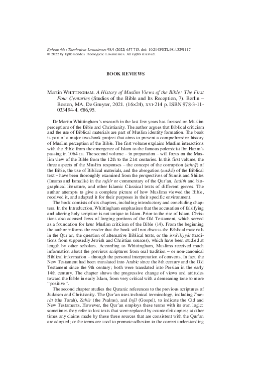 (PDF) A History of Muslim Views of the Bible (Martin Whittingham)