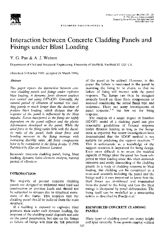 (PDF) Interaction between concrete cladding panels and fixings under blast loading