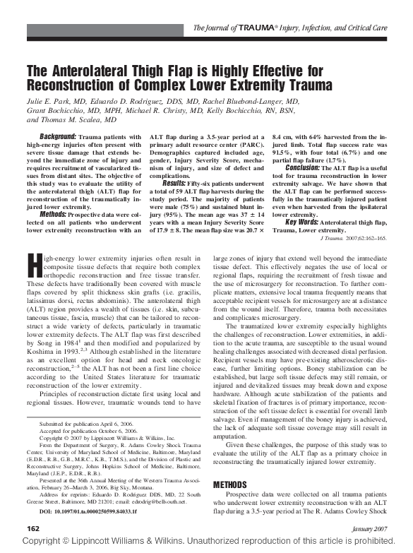 (PDF) The Anterolateral Thigh Flap is Highly Effective for Reconstruction of Complex Lower ...