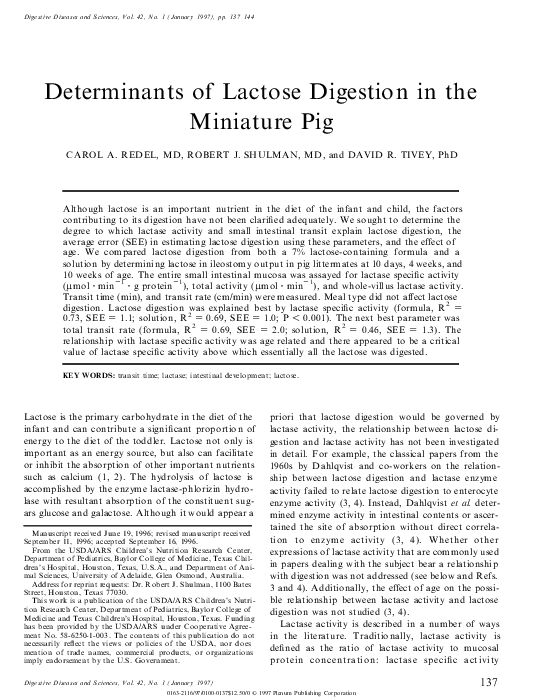 (PDF) Determinants of Lactose Digestion in the Miniature Pig | david ...