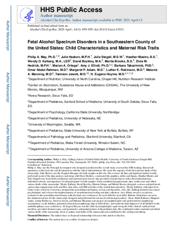 (PDF) Fetal Alcohol Spectrum Disorders in a Southeastern County of the ...