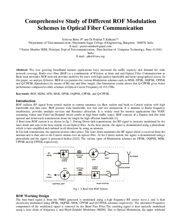 (PDF) Comprehensive Study of Different ROF Modulation Schemes in Optical Fiber Communication