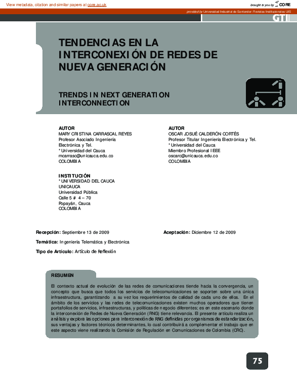 (PDF) Tendencias en La Interconexión De Redes De Nueva Generación