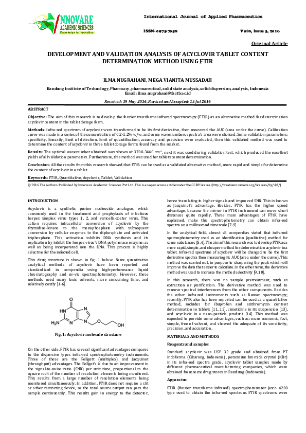 (PDF) Development and Validation Analysis of Acyclovir Tablet Content Determination Method Using ...