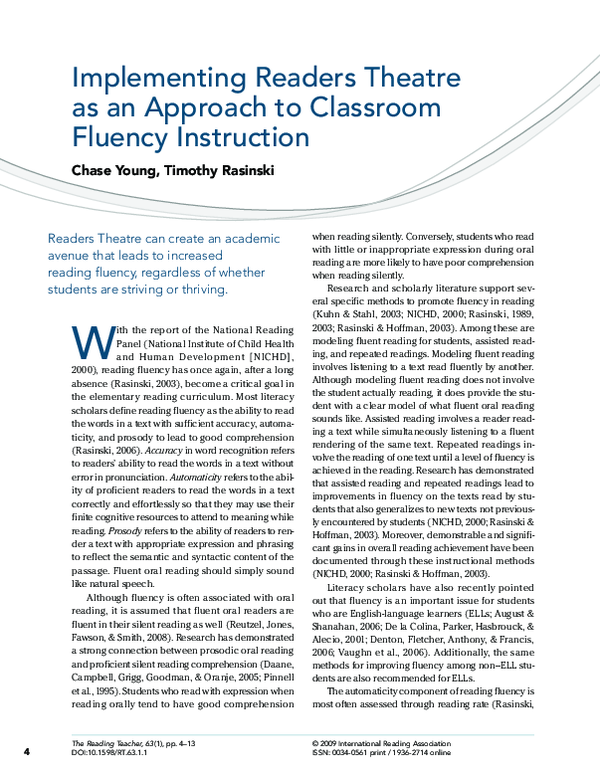 (PDF) Implementing Readers Theatre as an Approach to Classroom Fluency ...