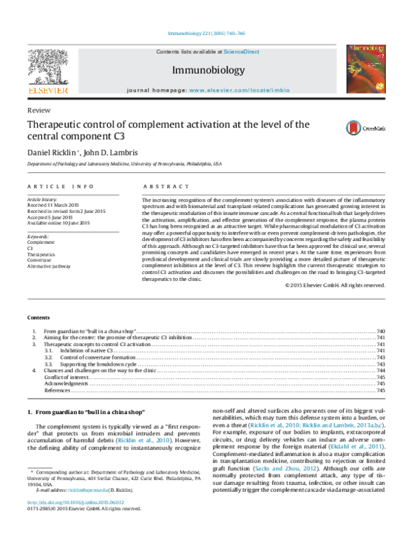 (PDF) Therapeutic control of complement activation at the level of the ...