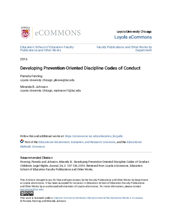 (PDF) Developing Prevention-Oriented Discipline Codes of Conduct