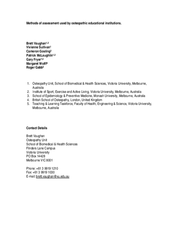 (PDF) Methods of assessment used by osteopathic educational institutions