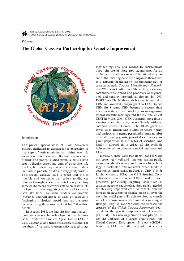 (PDF) The Global Cassava Partnership for Genetic Improvement | Claude ...