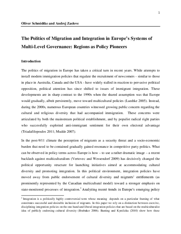 (PDF) The Politics of Migration and Integration in Europe’s Systems of ...