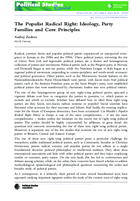 (PDF) The Populist Radical Right: Ideology, Party Families and Core ...