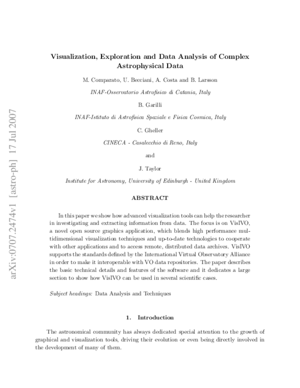 (PDF) Visualization, Exploration, and Data Analysis of Complex Astrophysical Data