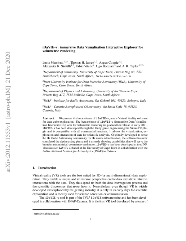 (PDF) iDaVIE-v: Immersive Data Visualisation Interactive Explorer for Volumetric Rendering