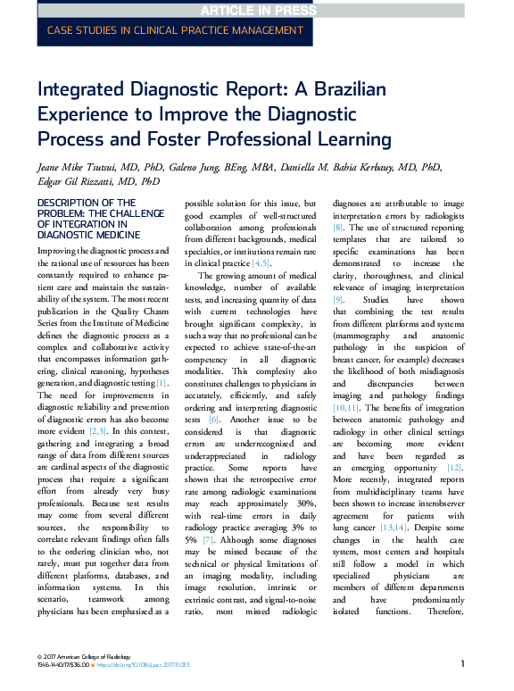 (PDF) Integrated Diagnostic Report: A Brazilian Experience to Improve ...