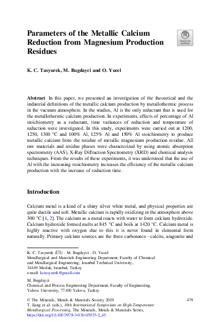 (PDF) Parameters of the Metallic Calcium Reduction from Magnesium ...