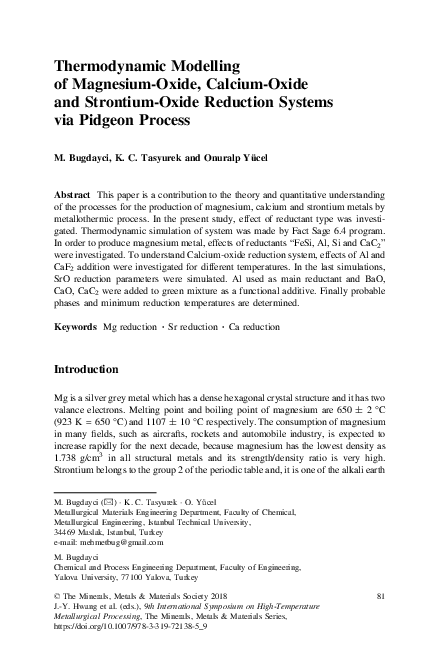 (PDF) Thermodynamic Modelling of Magnesium-Oxide, Calcium-Oxide and ...