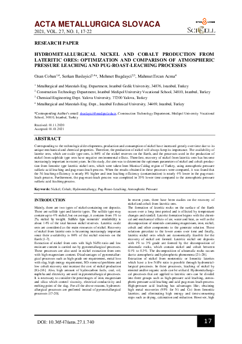 (PDF) Hydrometallurgical Nickel and Cobalt Production from Lateritic ...
