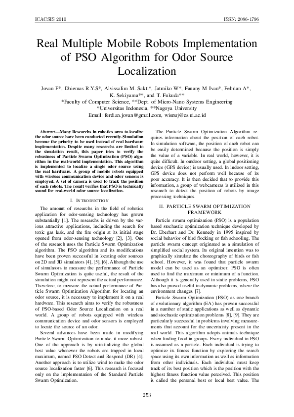 (PDF) Real Multiple Mobile Robots Implementation of PSO Algorithm for Odor Source Localization