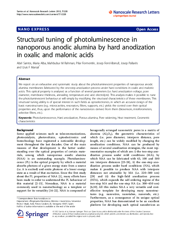 (PDF) Structural tuning of photoluminescence in nanoporous anodic ...