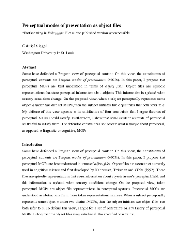 (PDF) Perceptual Modes of Presentation as Object Files