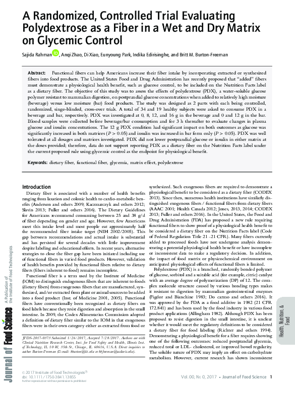 (PDF) A Randomized, Controlled Trial Evaluating Polydextrose as a Fiber in a Wet and Dry Matrix ...