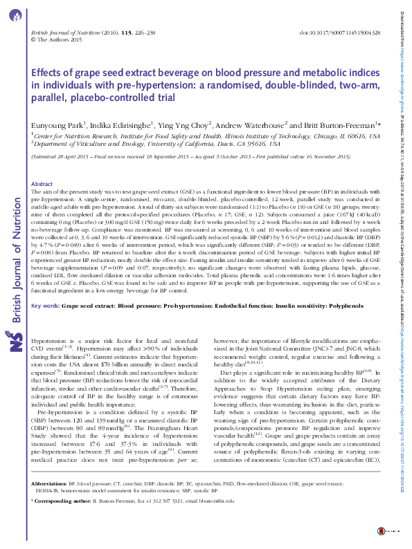 (PDF) Effects of grape seed extract beverage on blood pressure and ...