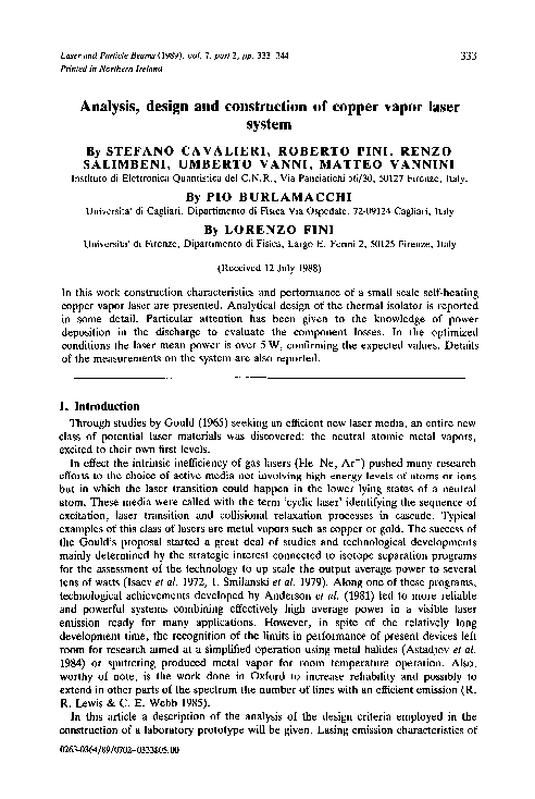 (PDF) Analysis, design and construction of copper vapor laser system