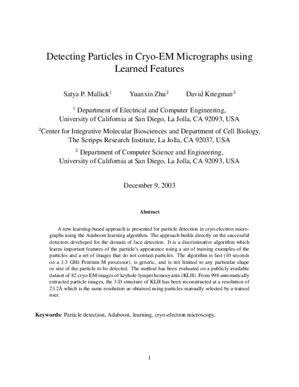 (PDF) Detecting particles in cryo-EM micrographs using learned features