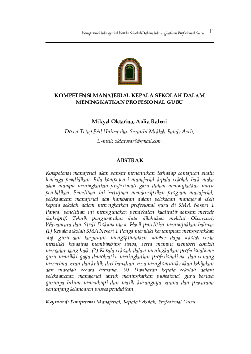 (PDF) Kompetensi Manajerial Kepala Sekolah Dalam Meningkatkan Profesional Guru