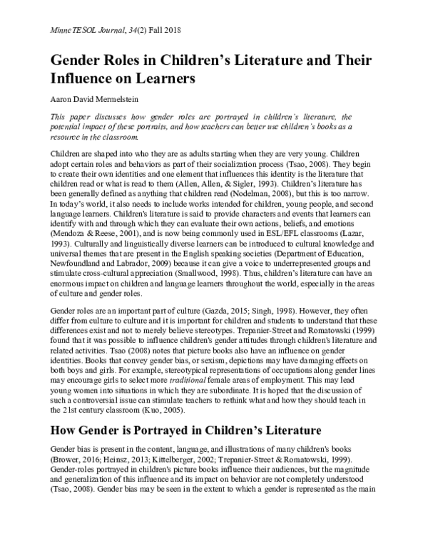 (PDF) Gender Roles in Children’s Literature and Their Influence on Learners