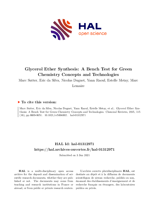 (PDF) Glycerol Ether Synthesis: A Bench Test for Green Chemistry ...