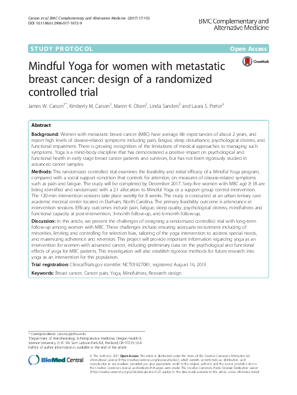 (PDF) Mindful Yoga for women with metastatic breast cancer: design of a ...