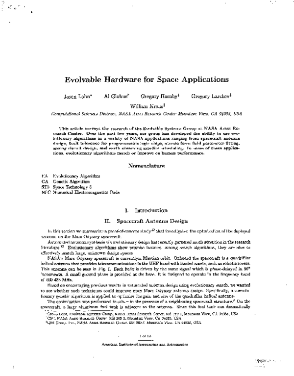 (PDF) Evolvable hardware for space applications