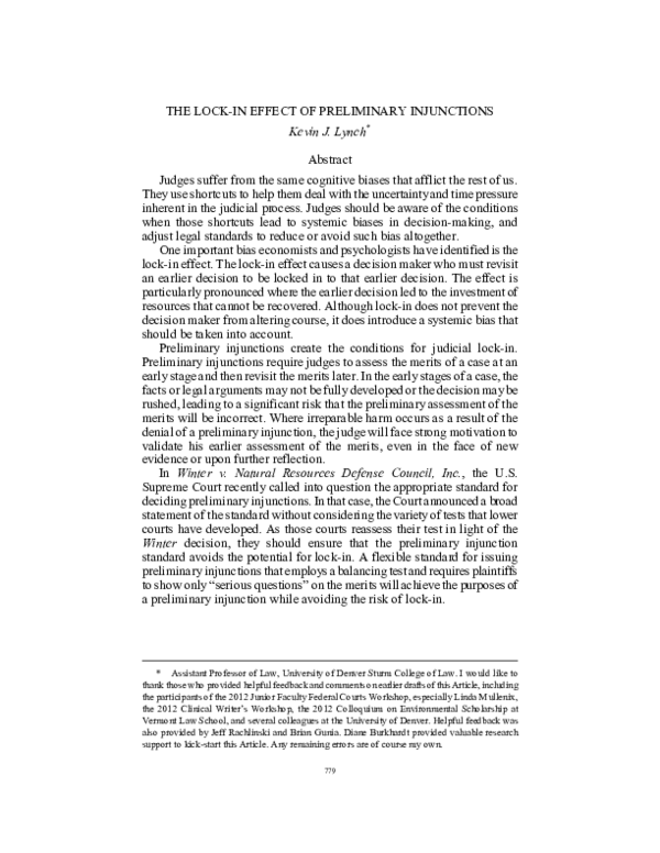 (PDF) The Lock-In Effect of Preliminary Injunctions