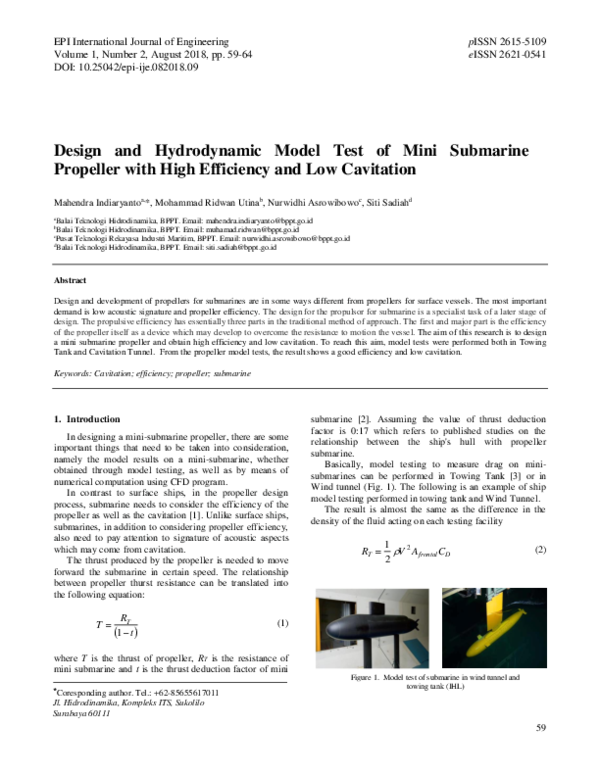 (PDF) Design and Hydrodynamic Model Test of Mini Submarine Propeller ...