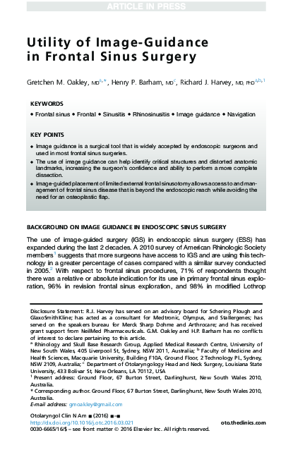 (PDF) Utility of Image-Guidance in Frontal Sinus Surgery