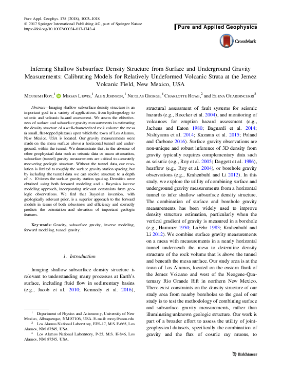 (PDF) Inferring Shallow Subsurface Density Structure from Surface and ...