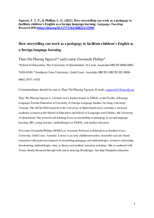 (PDF) How storytelling can work as a pedagogy to facilitate children’s English as a foreign ...