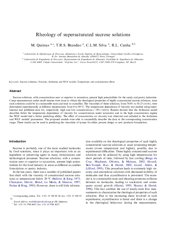 (PDF) Rheology of supersaturated sucrose solutions