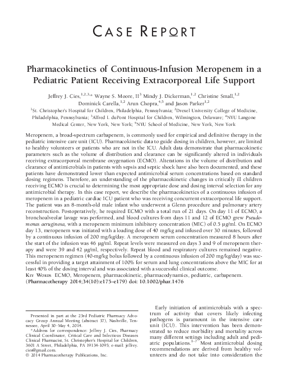 (PDF) Pharmacokinetics of continuous-infusion meropenem in a pediatric ...