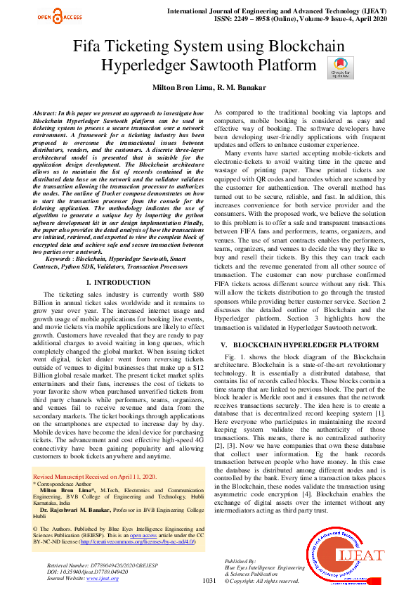 (PDF) Fifa Ticketing System using Blockchain Hyperledger Sawtooth Platform
